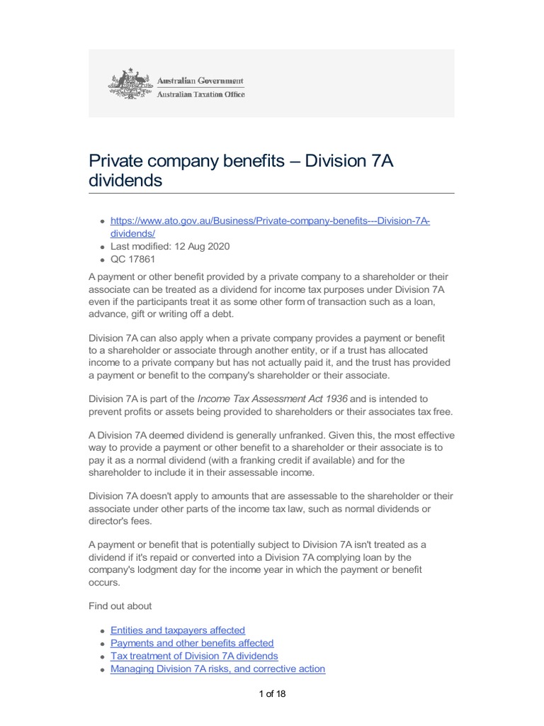 Div7a Ato | PDF | Dividend | Loans