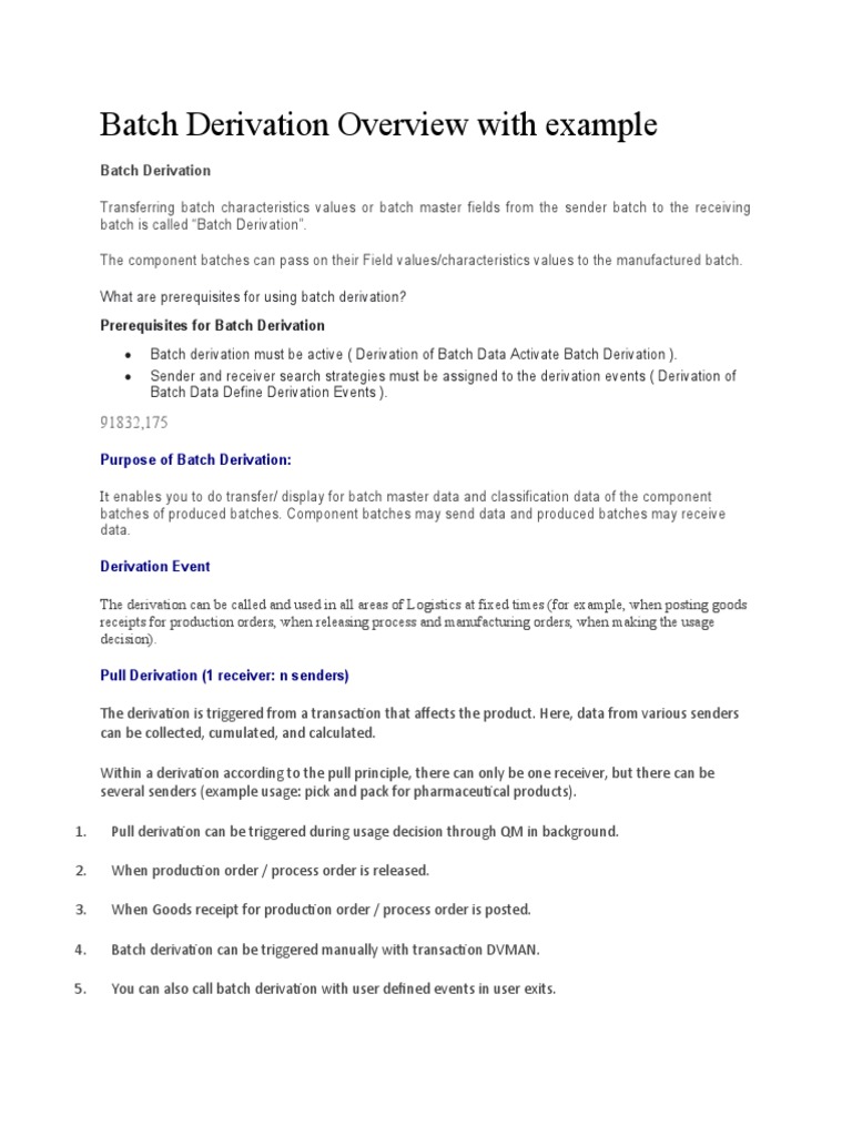 Batch Derivation SAP | PDF