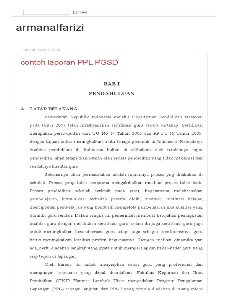Contoh Laporan PPL PGSD | PDF