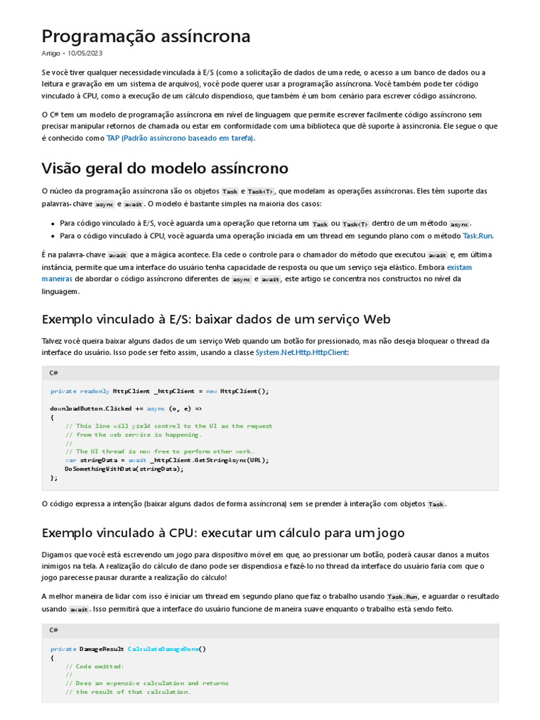 Programação Assíncrona - C# - Microsoft Learn | PDF