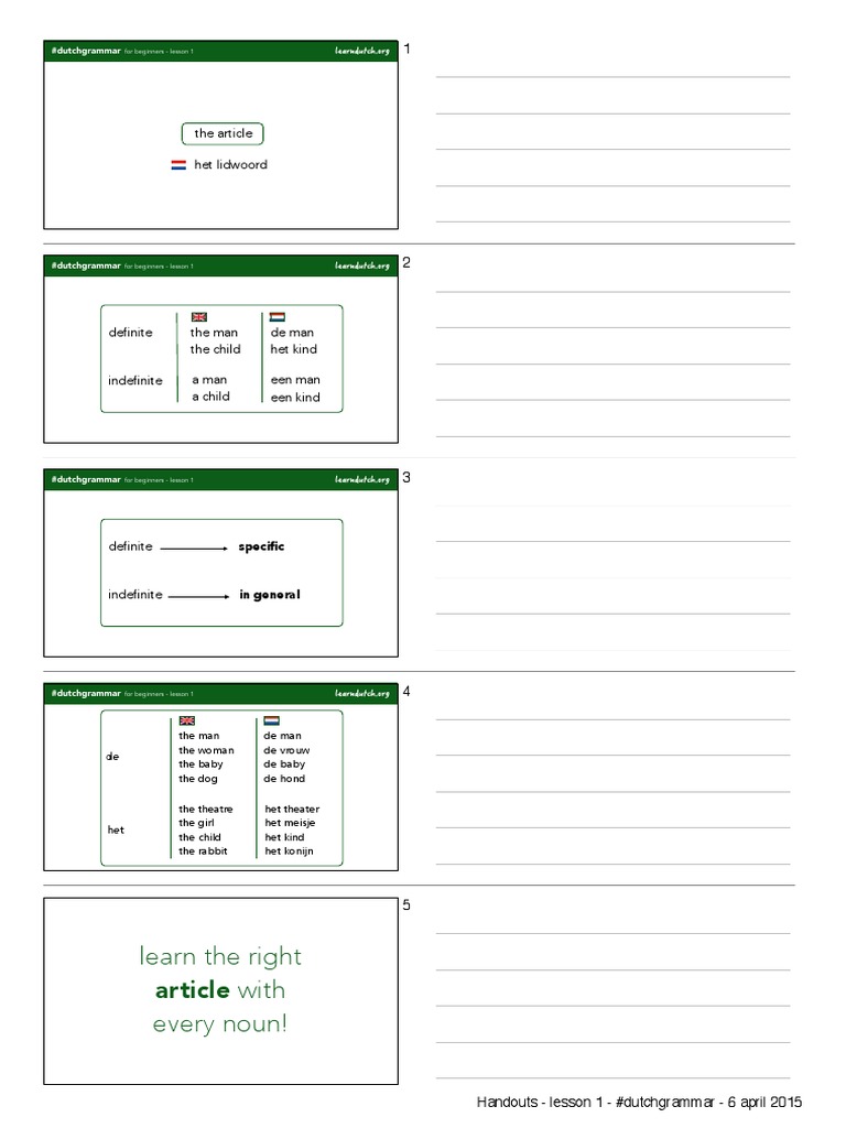 Handouts Lesson 1 Dutchgrammar | PDF