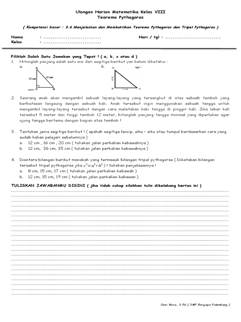 Ulangan Harian Matematika Kelas Viii Pdf