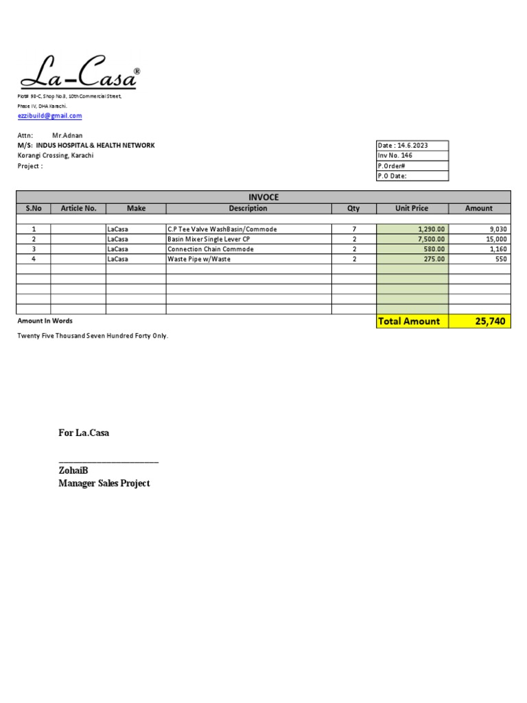 LaCasa Invoice Indus Hospital 17.06.2023 | PDF
