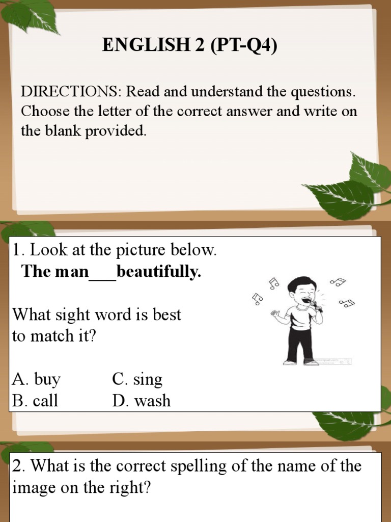 ENGLISH 2nd Grade Review | PDF