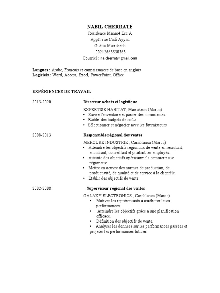 CV de Nabil Cherrate - Achats et Logistique | PDF | Maroc | Informatique