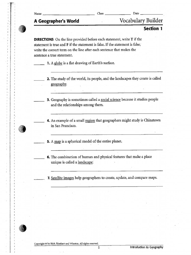Intro to Geography handout Week 1-1 | PDF