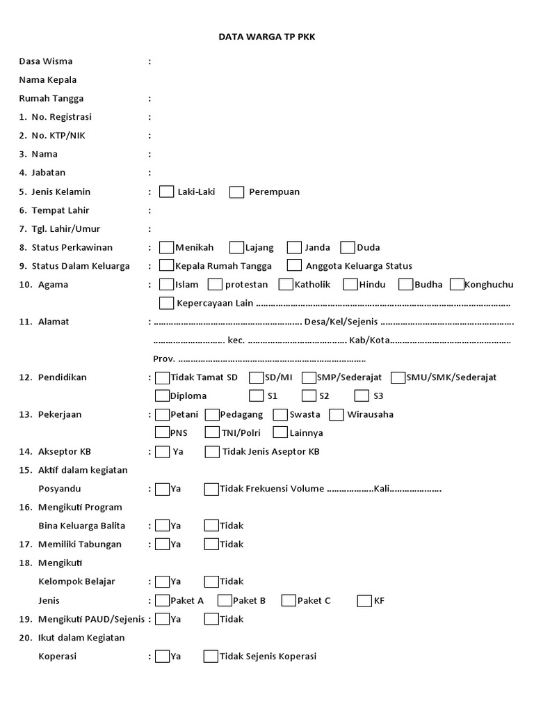 Data Warga TP PKK | PDF