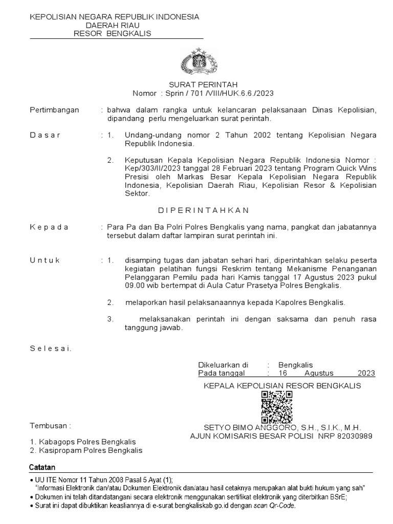 Sprin Peserta Pelatihan FT - Binmas | PDF