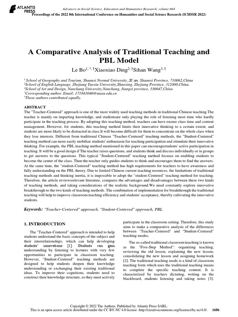 A Comparative Analysis of Traditional Teaching and PBL Model | PDF