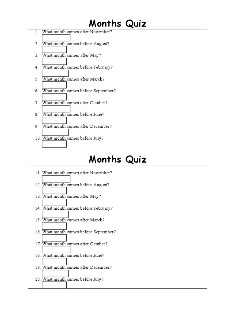 Months Quiz | PDF