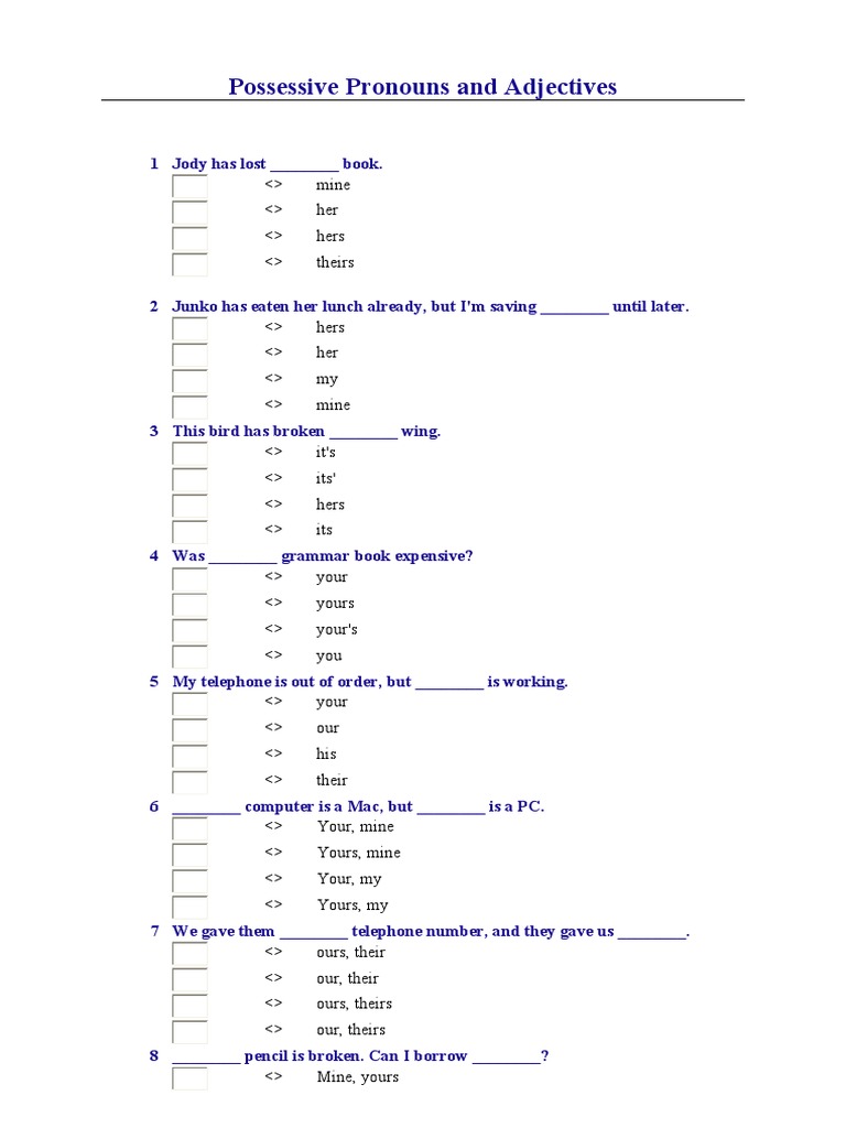 Possessive Pronouns and Adjectives | PDF