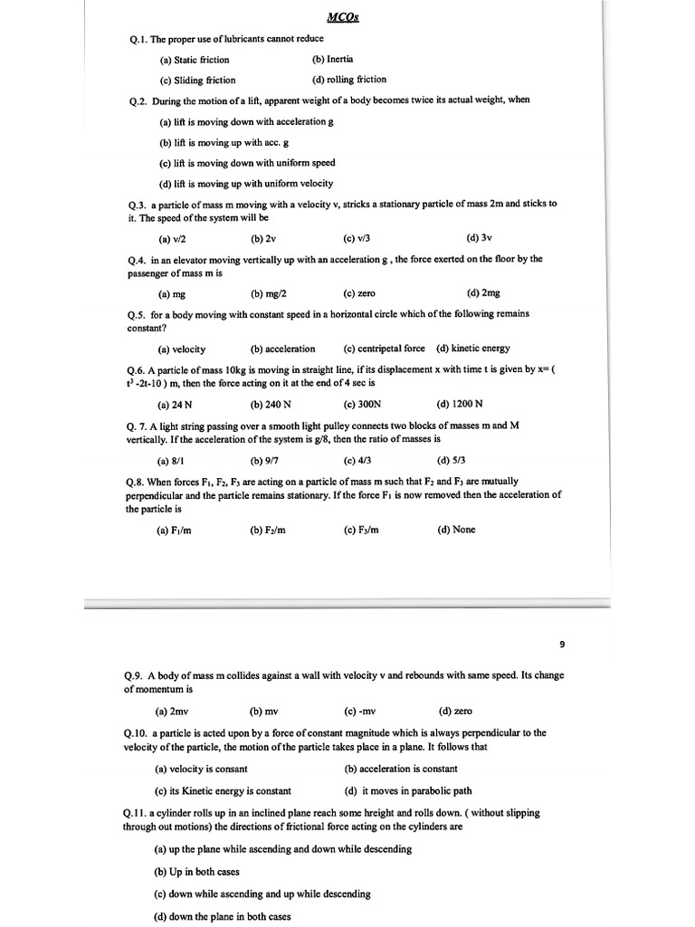 Laws of Motion MCQ | PDF