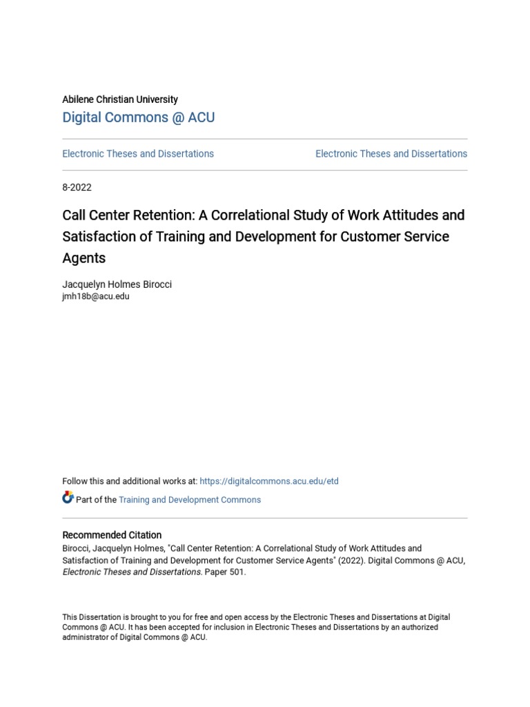 Call Center Retention - A Correlational Study of Work Attitudes An | PDF