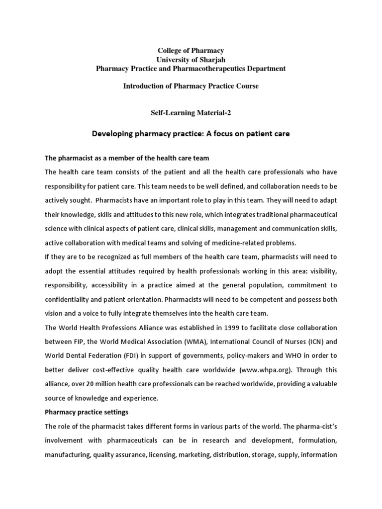 Self-learning material-2(2) | PDF | Pharmacy | Pharmacist