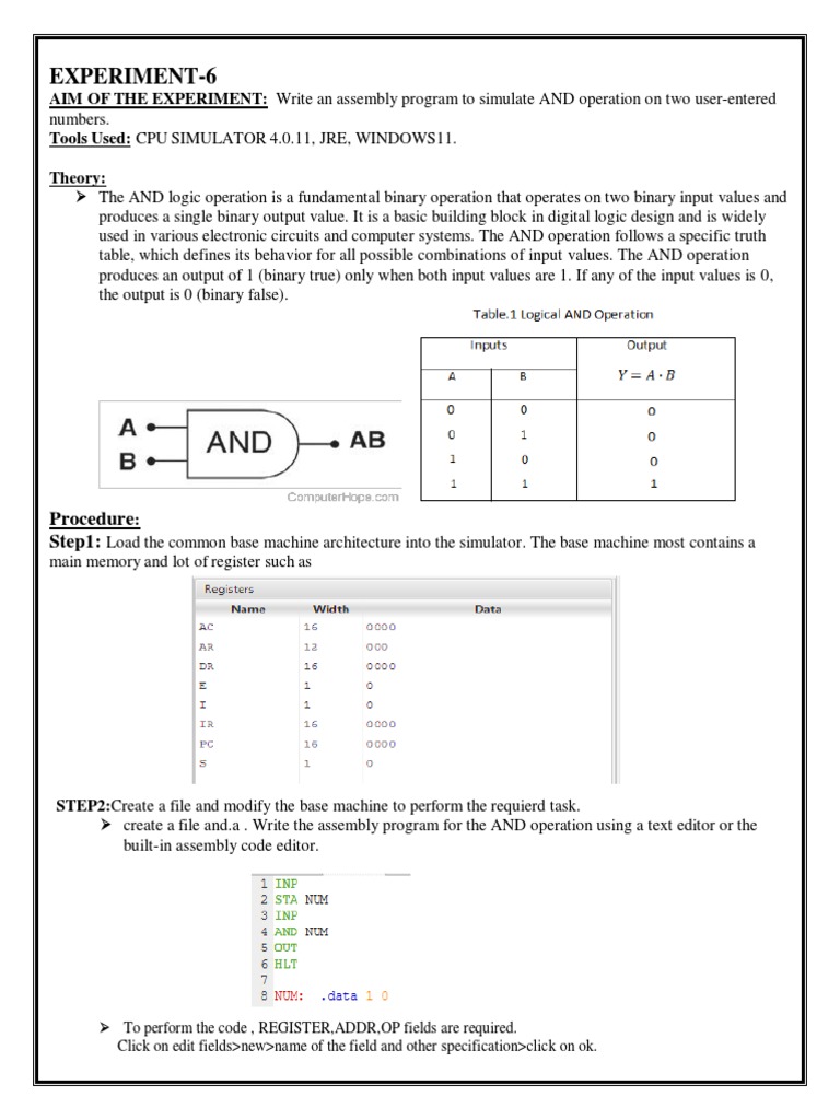 AND Operation in Assembly Lang Assignment | PDF
