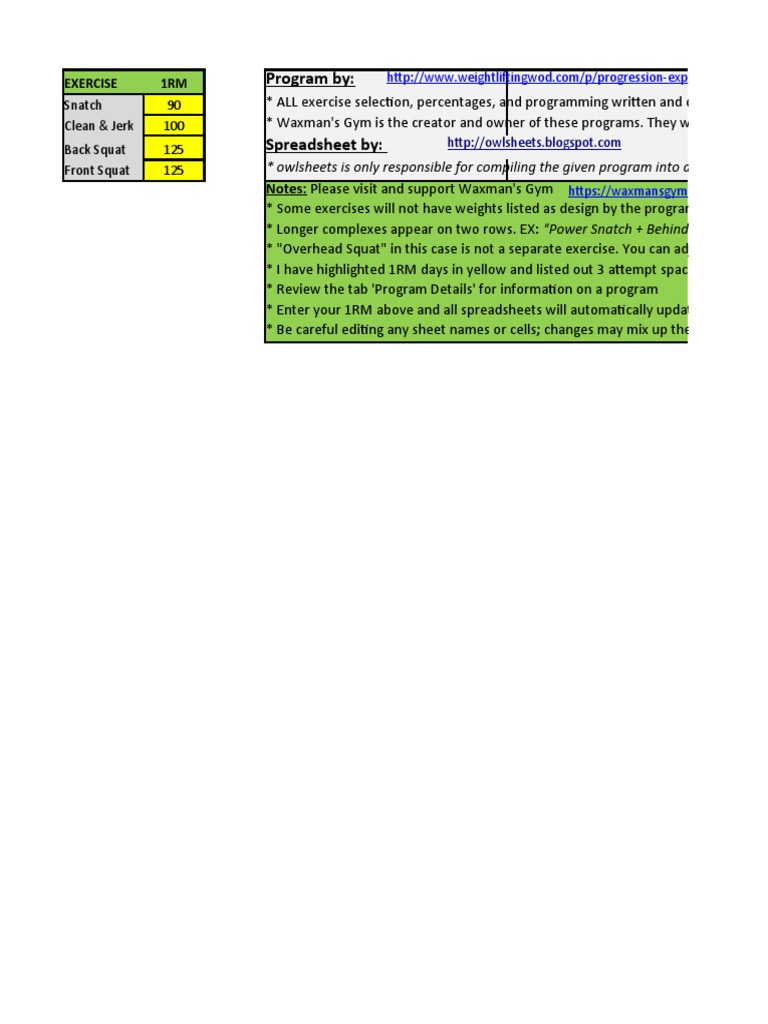 Waxman's 14-Week Weightlifting Program | PDF | Physical Exercise ...