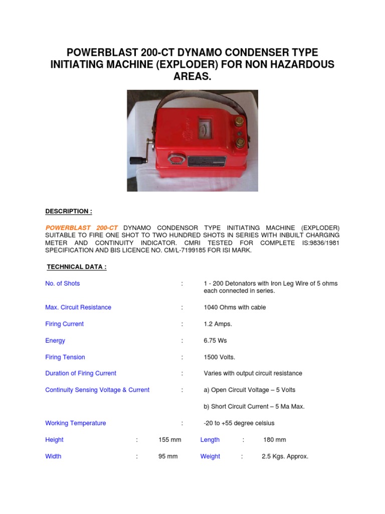 Powerblast 200-CT Exploder Overview | PDF | Fuze | Capacitor