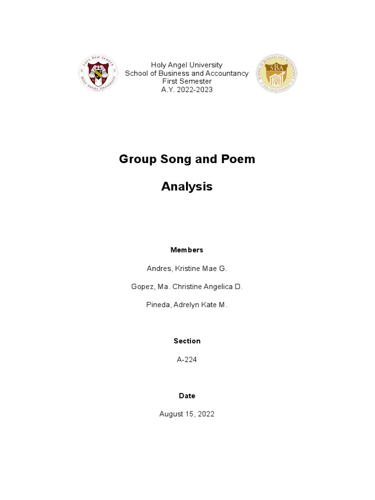 Group Song & Poem Analysis-Triad 15 | PDF | Meaning Of Life | Goal
