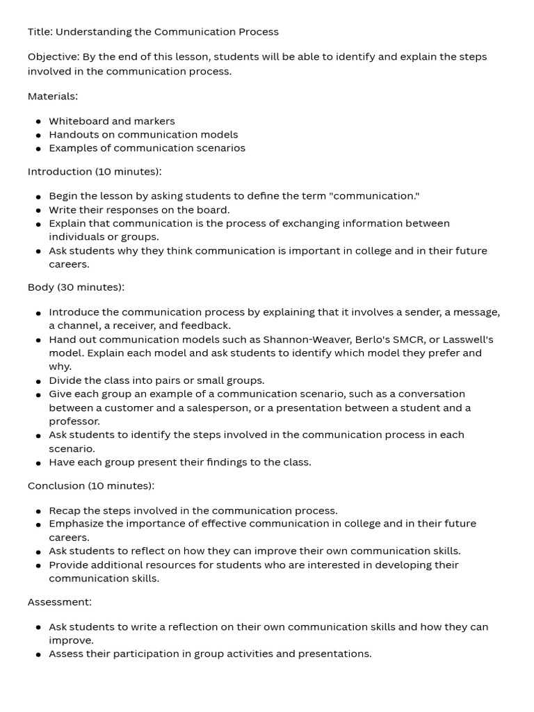 Lesson Plan On Communication Process | PDF | Business