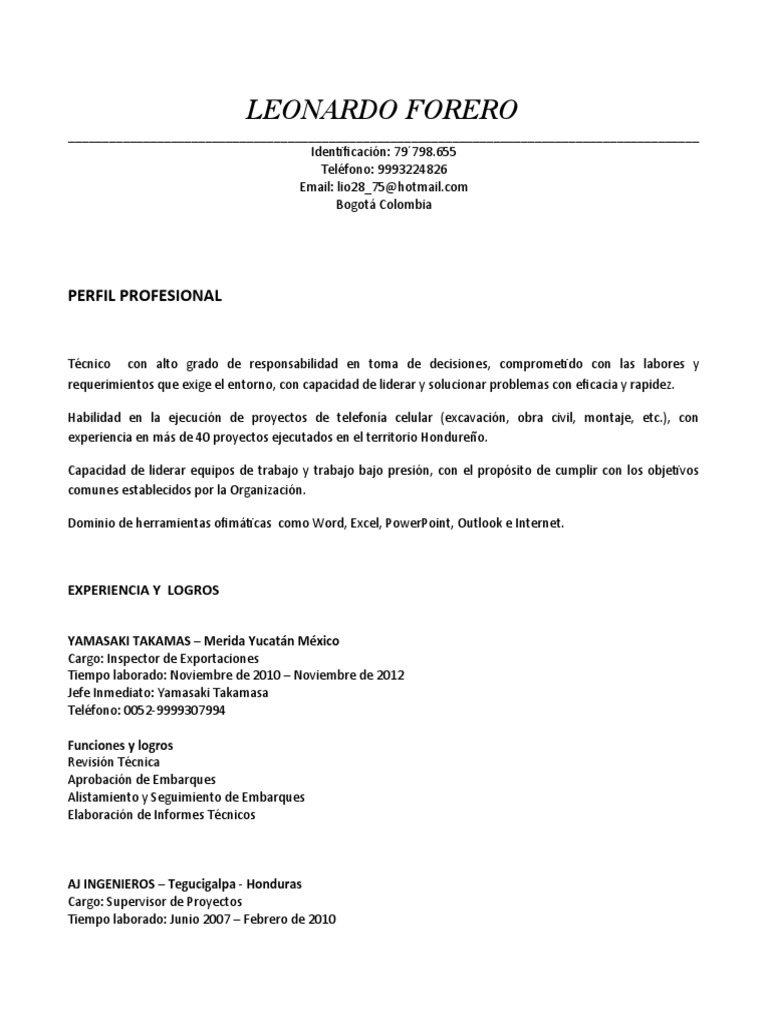 Leonardo Forero CURRICULUM | PDF | Honduras | Informática