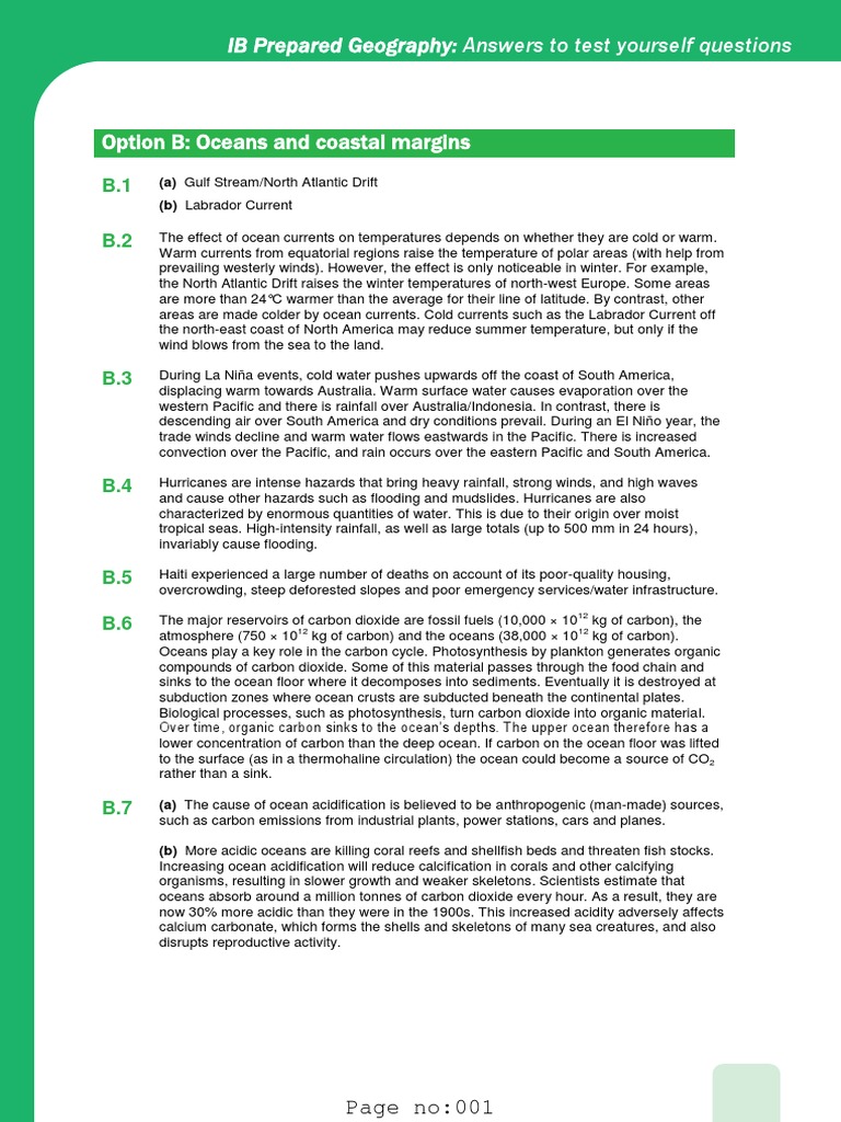 IB Diploma Geography Option B Oceans and Coastal Margins Test-yourself ...