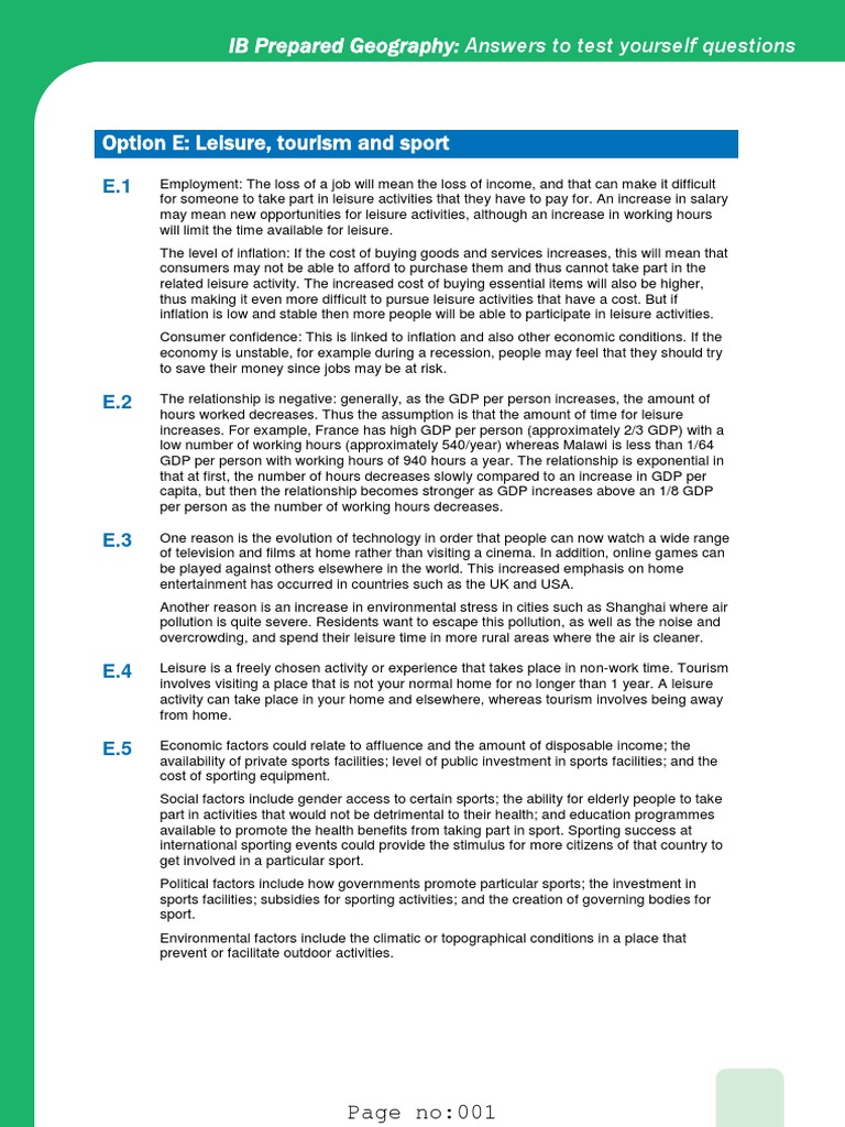 IB Diploma Geography Option E Leisure, Tourism and Sport Test-yourself ...