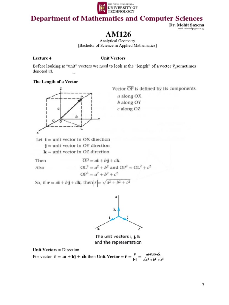 01 V Lecture 4 (Unit Vectors) | PDF