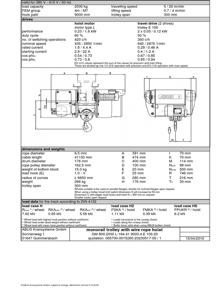 2T X 18.1 Span ELK Hoist Data Sheet | Download Free PDF | Mechanical ...