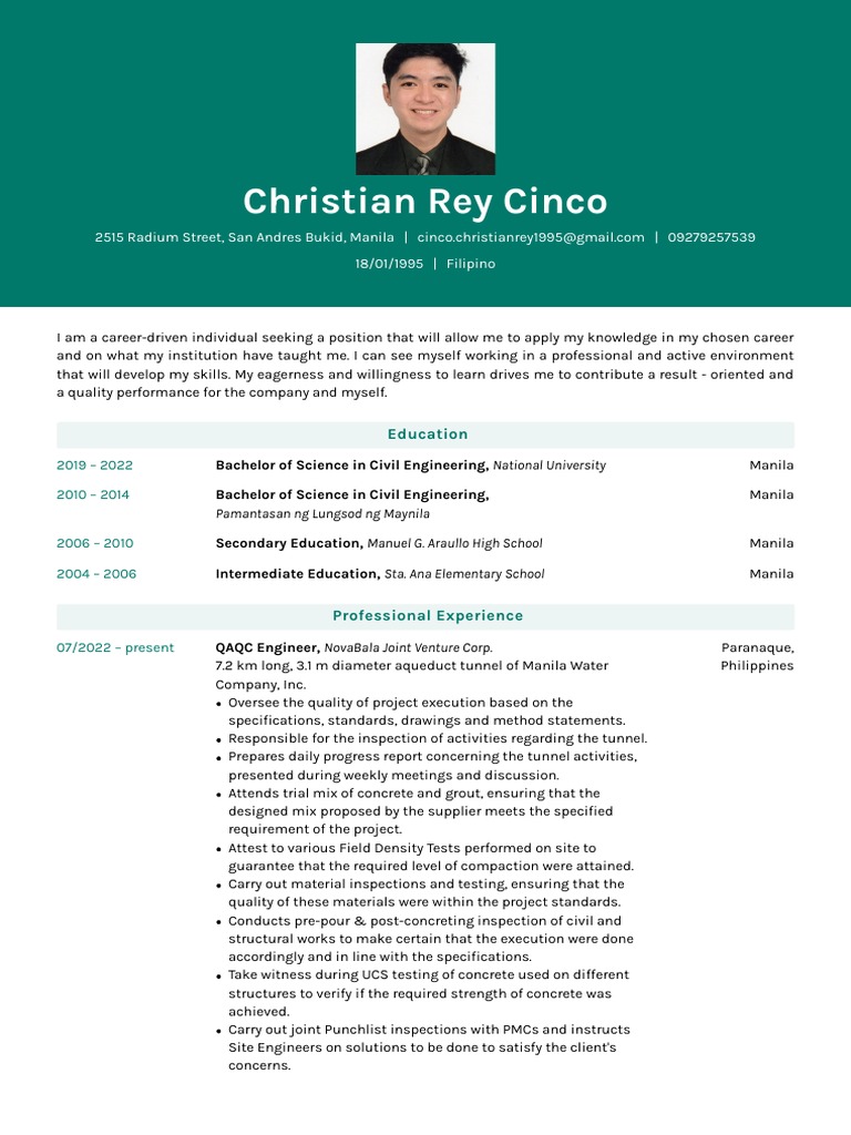 Christian Rey Cinco - Resume | PDF | Manila