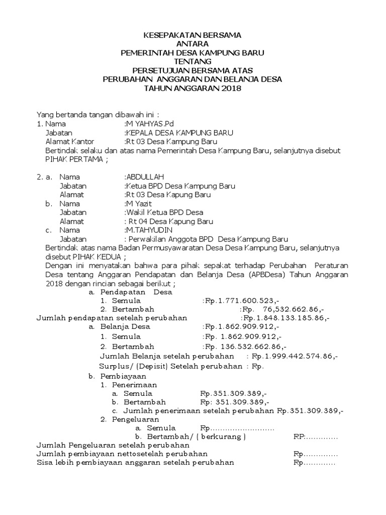 Contoh Kesepakatan BPD Dan Desa | PDF