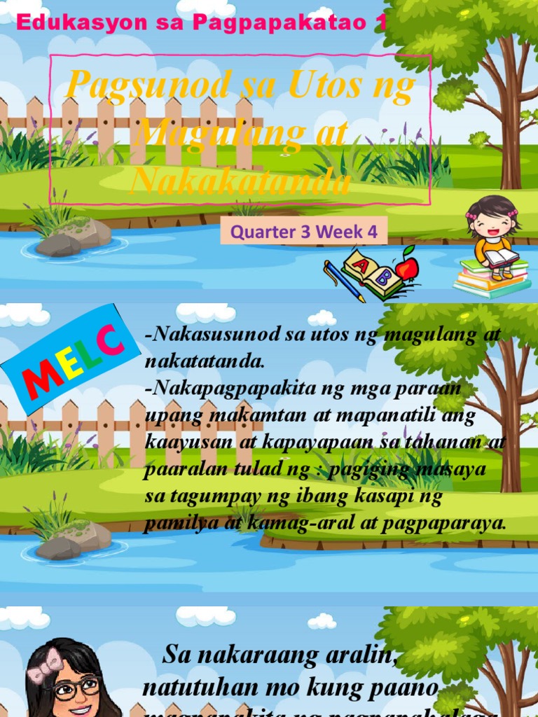 ESP 1 QUARTER 3 WEEK 4 Pagsunod Sa Utos NG Magulang at Nakakatanda | PDF