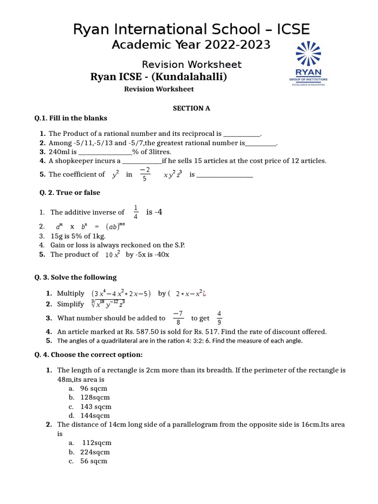 Class 9 ICSE Half-Yearly Exam Worksheet | PDF | Teaching Methods ...
