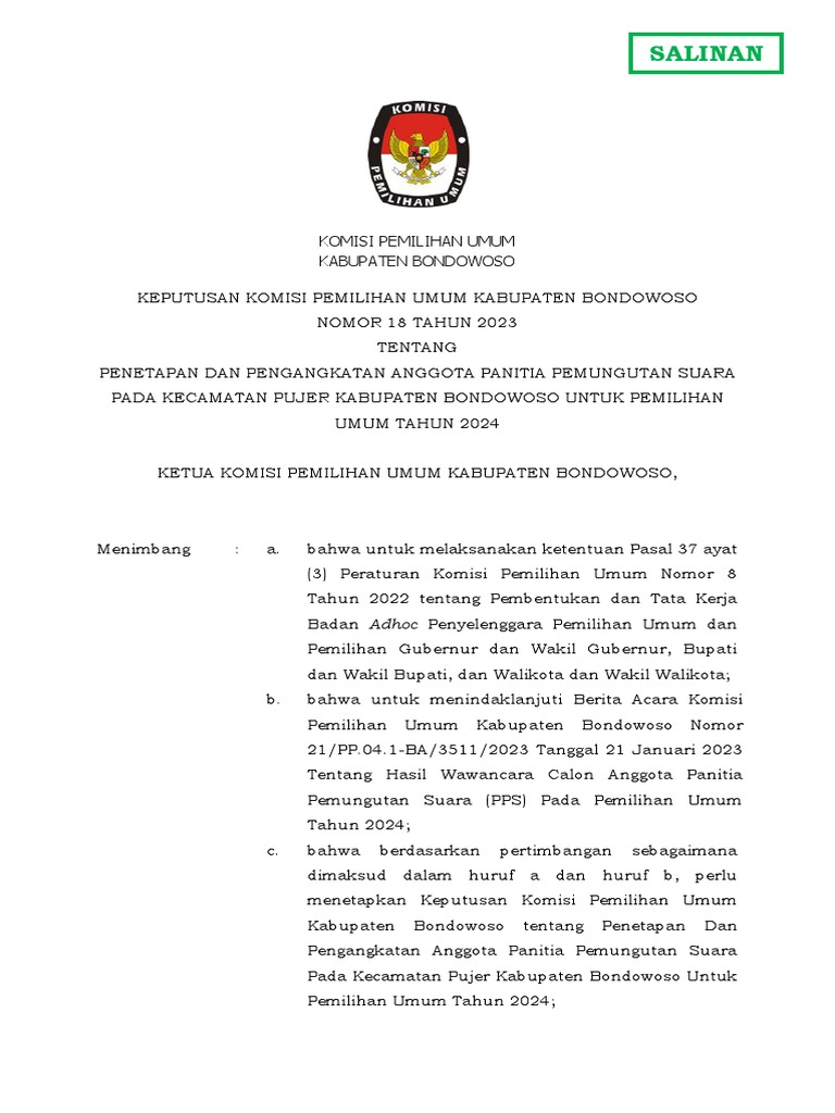 SK Penetapan Dan Pengangkatan Pps (Pujer) | PDF