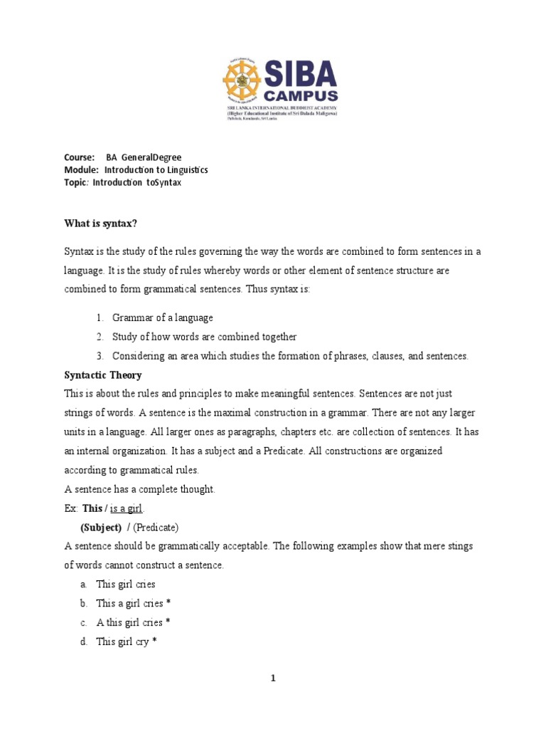 What Is Syntax Lesson 06 Pdf 