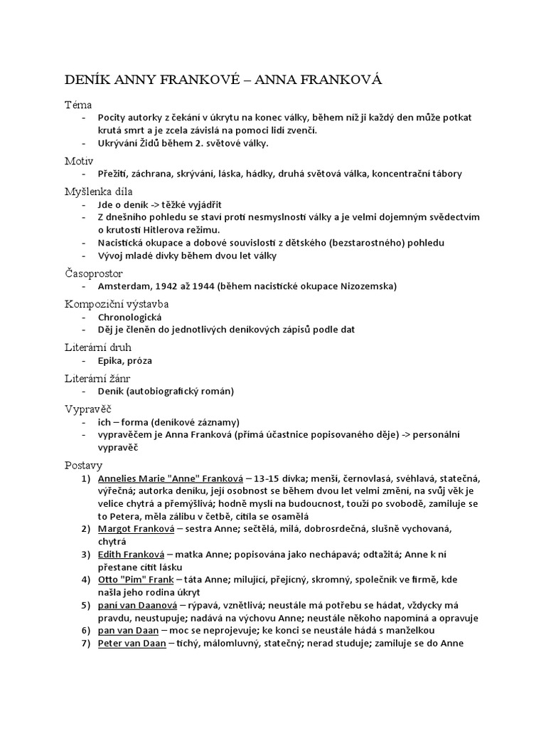 DENÍK ANNY FRANKOVÉ ctenarsky denik | PDF