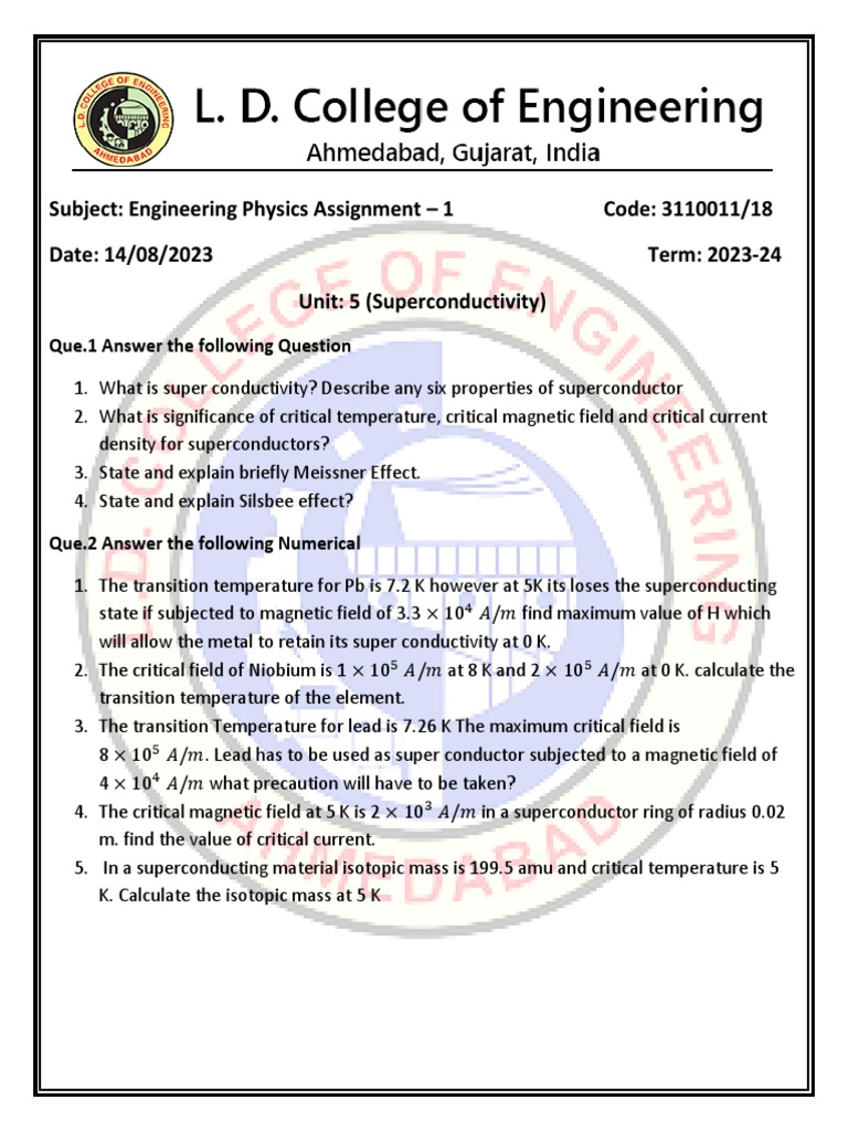 Eng. Phy assignment - 1 (1) (1) | PDF