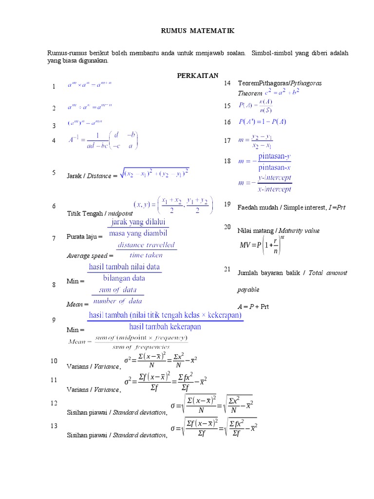 Rumus Matematik SPM | PDF