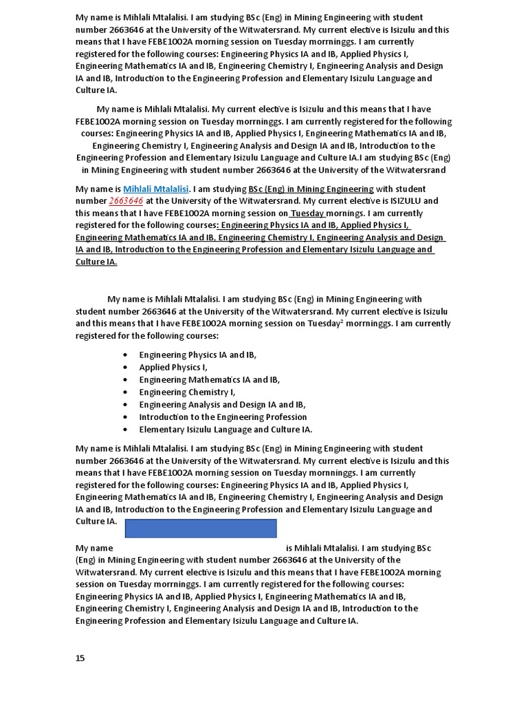 Mining Engineering Student Profile | PDF