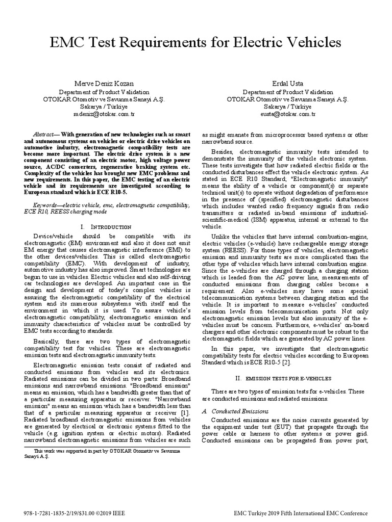 EMCtestreqforev | PDF | Electromagnetic Compatibility | Electric Vehicle