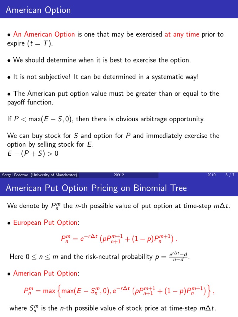 American Option Pricing Explained | PDF | Option (Finance) | Put Option