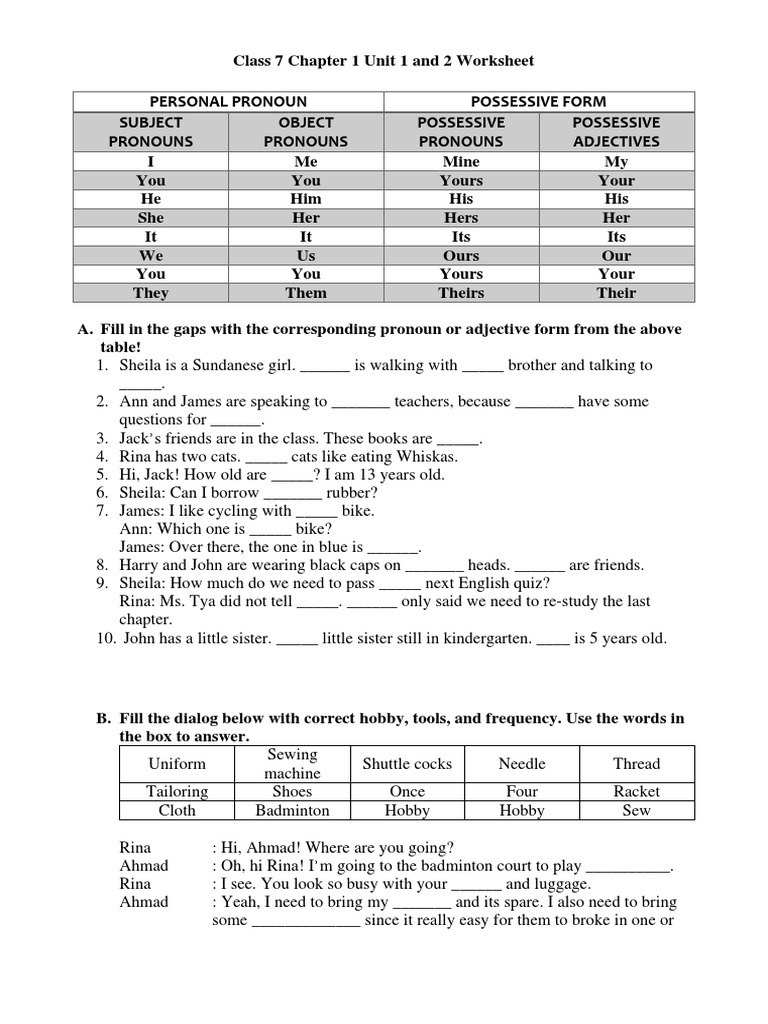 Class 7 Chapter 1 Unit 1 and 2 Worksheet - 015311 | PDF | Linguistics | Linguistic Morphology