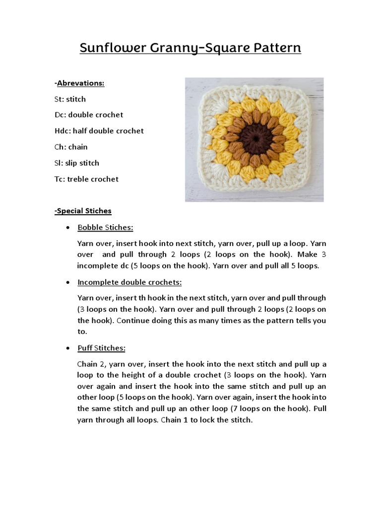 Crochet Sunflower Granny Square Patterns | PDF