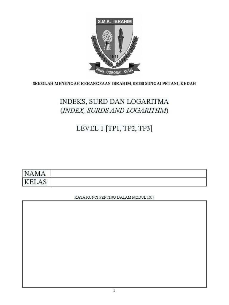 Modul KBAT SMK Ibrahim F4 Bab 04 Indeks Surds Dan Logaritma | PDF