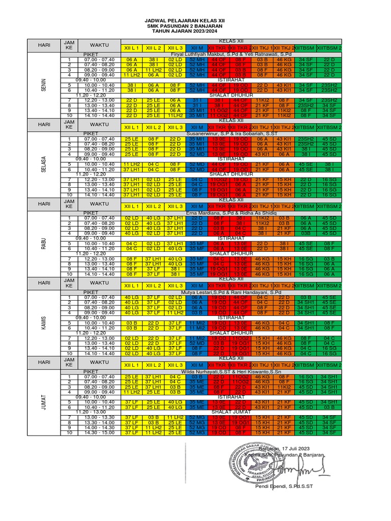 Jadwal Kelas Xii Ta 2324 | PDF | Technology & Engineering