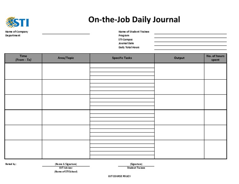 OJT Course Policy & Daily Journal Template | PDF