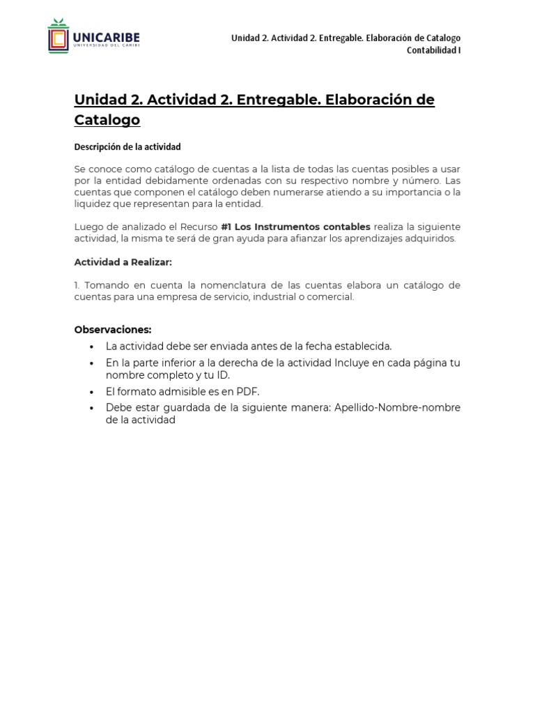 Unidad 2. Actividad 2. Entregable. Elaboración de Catalogo. | PDF