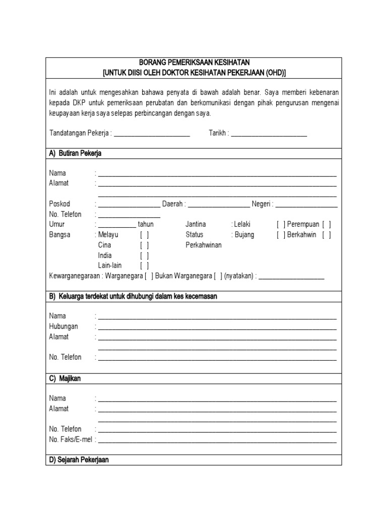 Borang Perubatan (Health Declaretion) | PDF