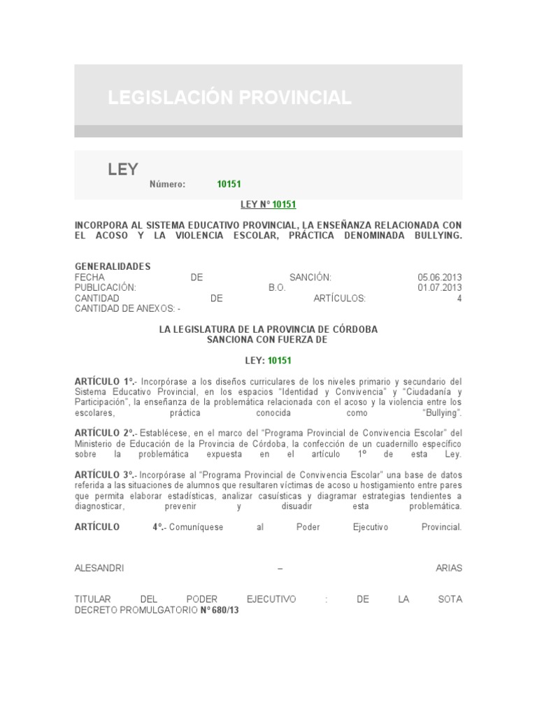Ley 10151 Córdoba | PDF
