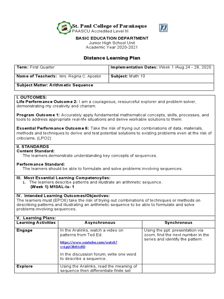 Edited Copy of Week 1 Patterns, Arithmetic Sequence | PDF