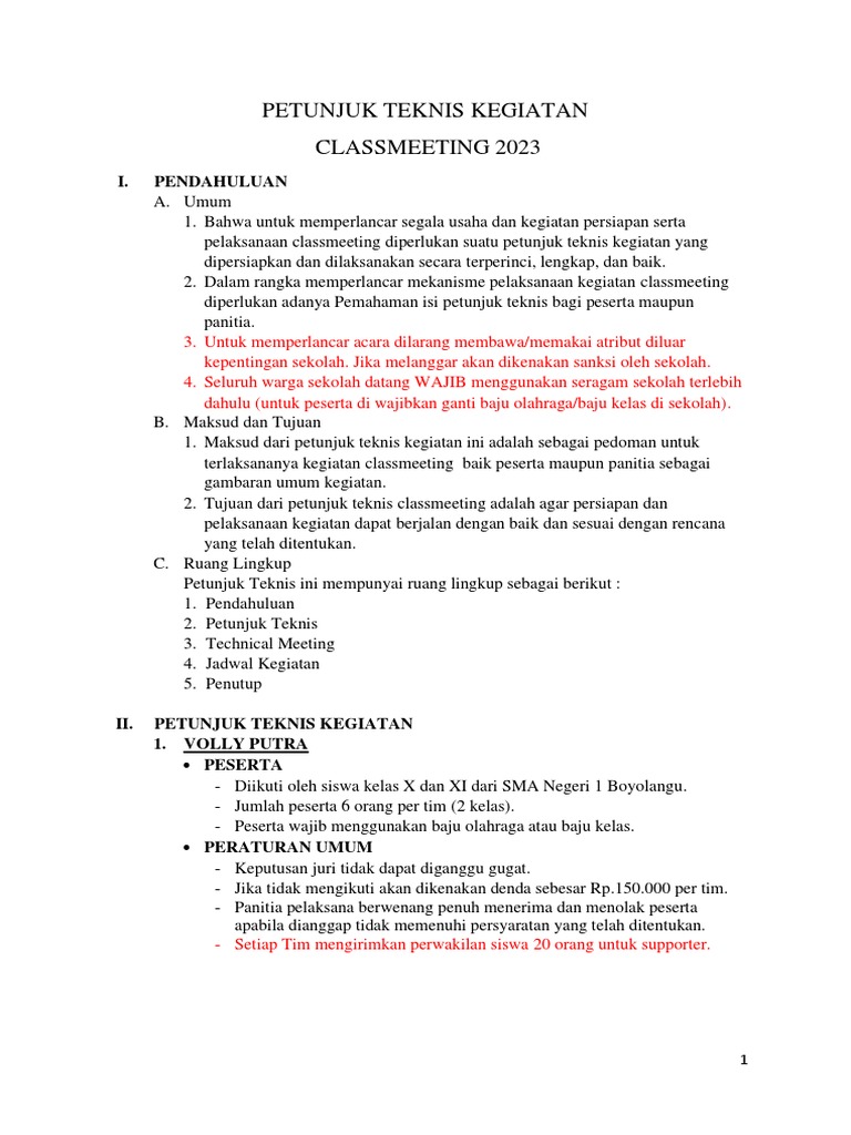 Juknis Classmeet 2023 | PDF